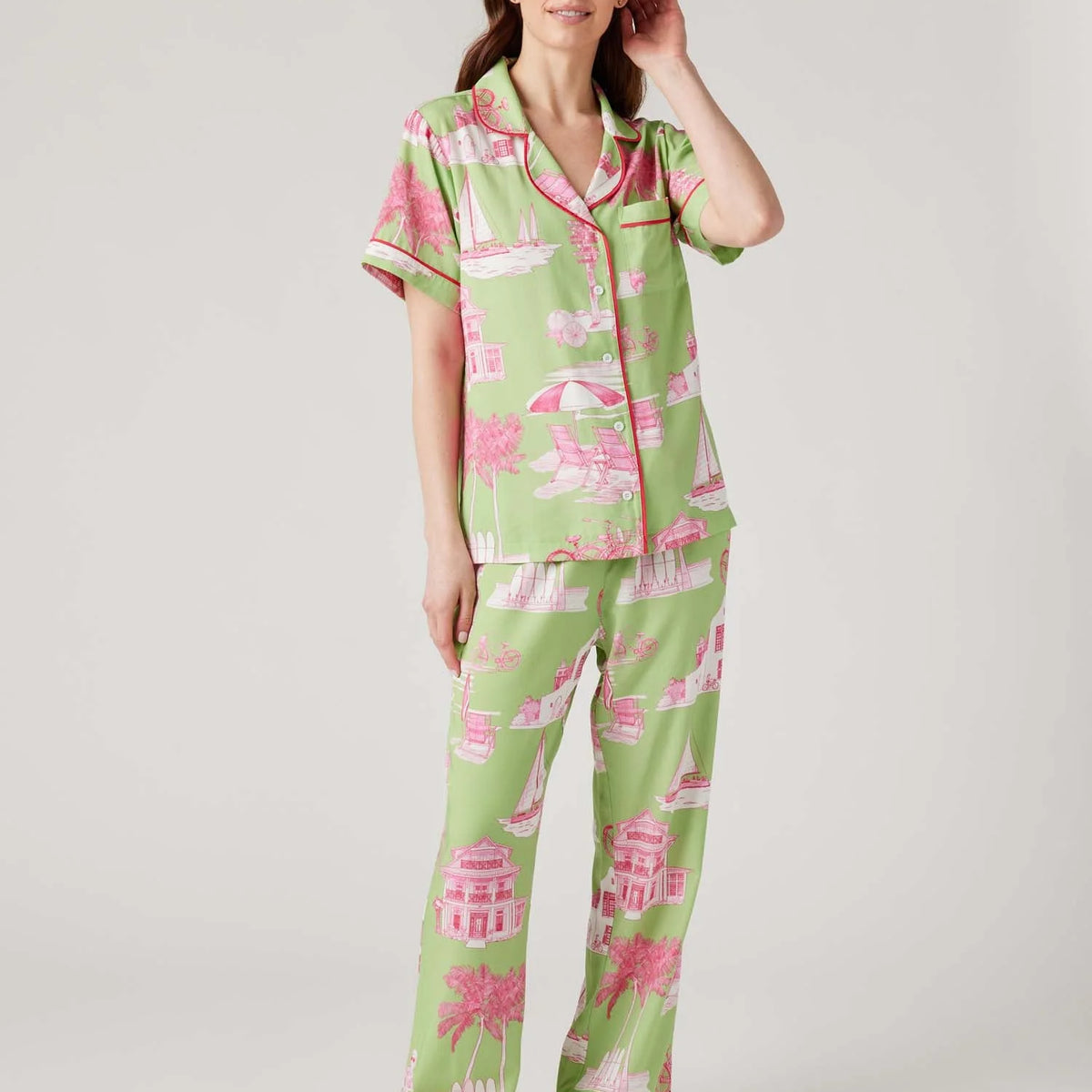 Florida Toile Pajama Pants Set in Green Pink – Threads